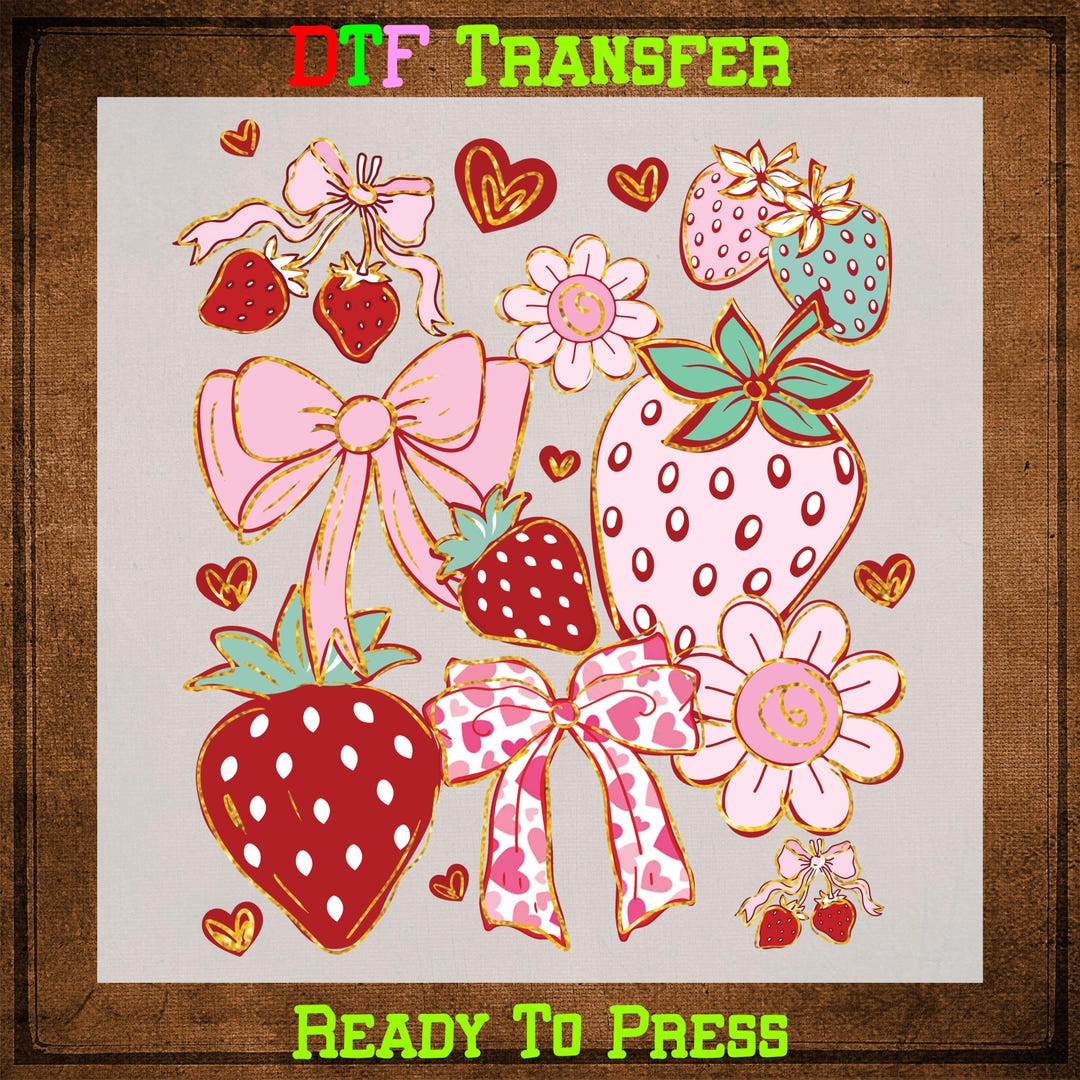 Boho Strawberry Coquette Transfer Ready to Press, Preppy Strawberries ...