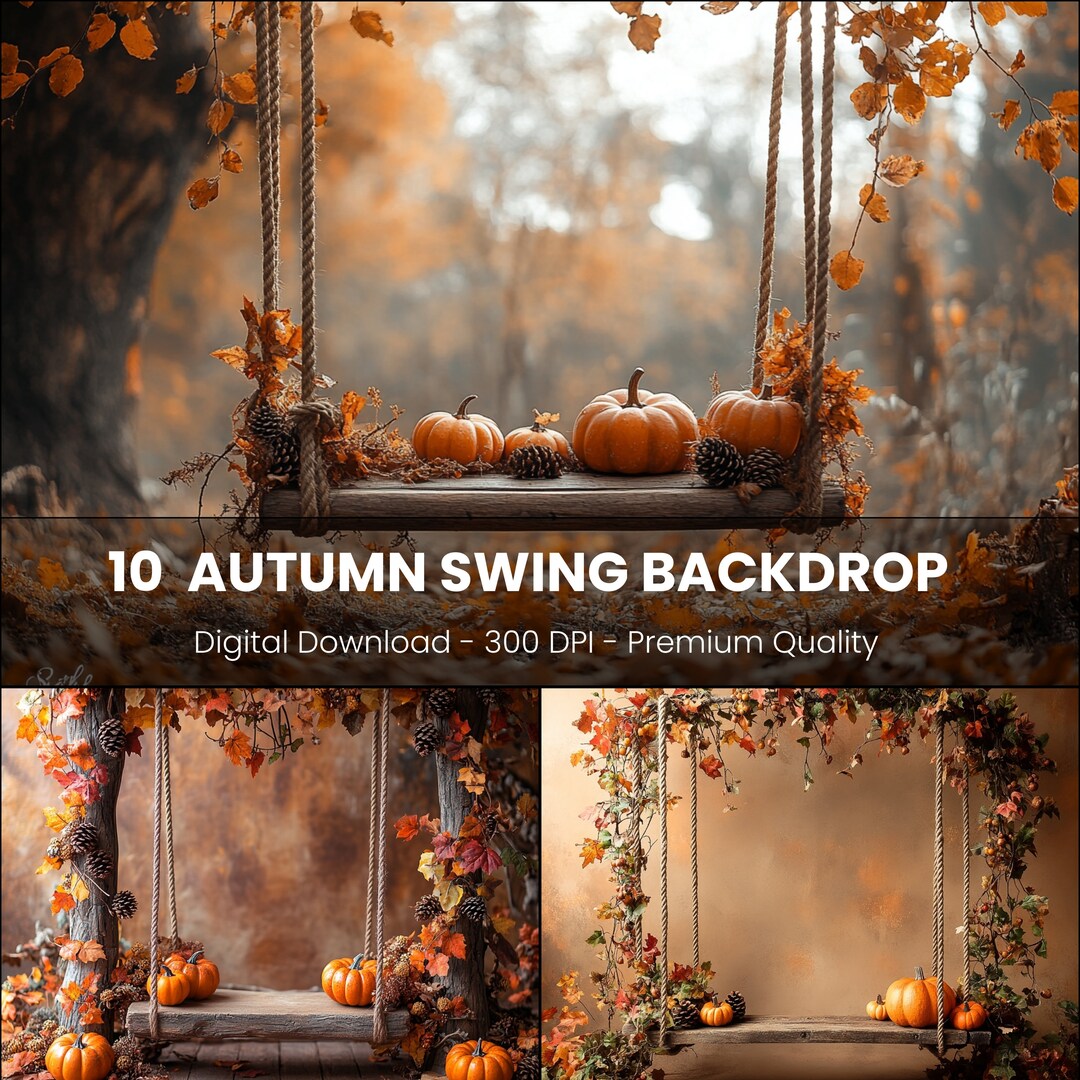 10 Autumn Swing Backdrops, Fall Pumpkin Arches Digital Backdrops ...