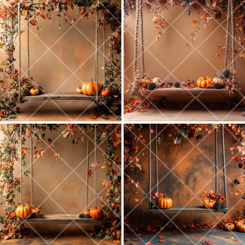 10 Autumn Swing Backdrops, Fall Pumpkin Arches Digital Backdrops ...