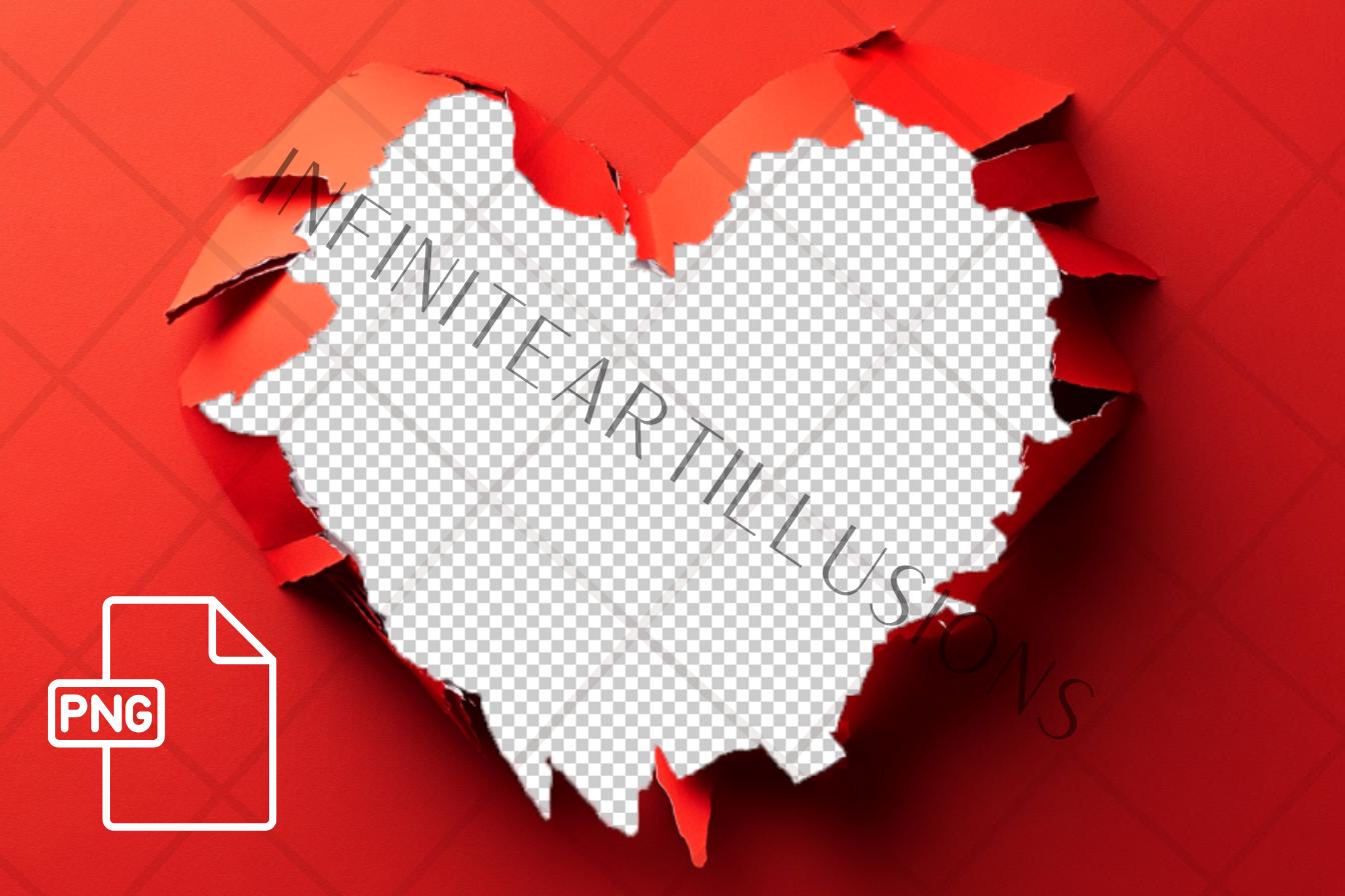 Red Ripped Paper Heart Overlay PNG Valentines Day Digital Backdrop ...