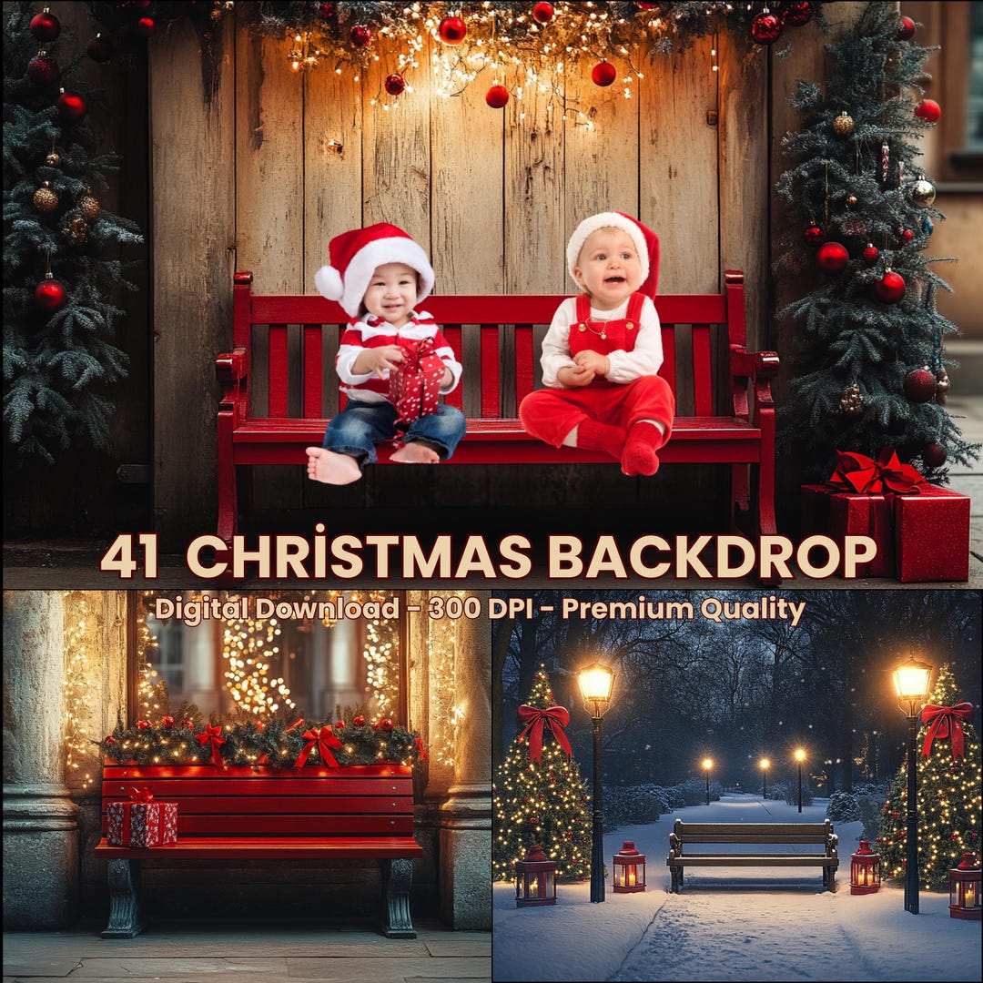 41 Digital Backdrop Christmas Red Stripe Bench Window Digital Christmas ...