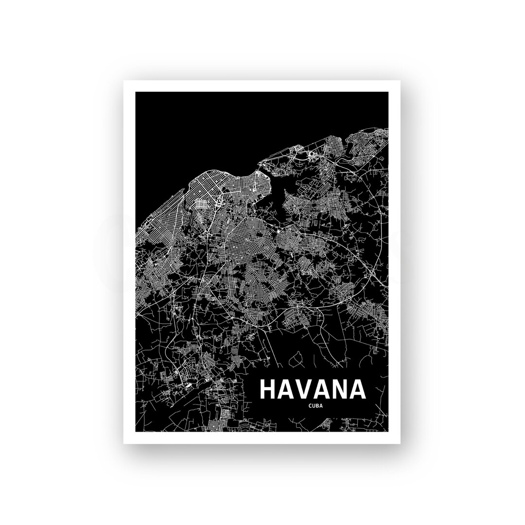 Havana Map Printable Poster Havana Map La Habana Black Poster - Etsy Canada