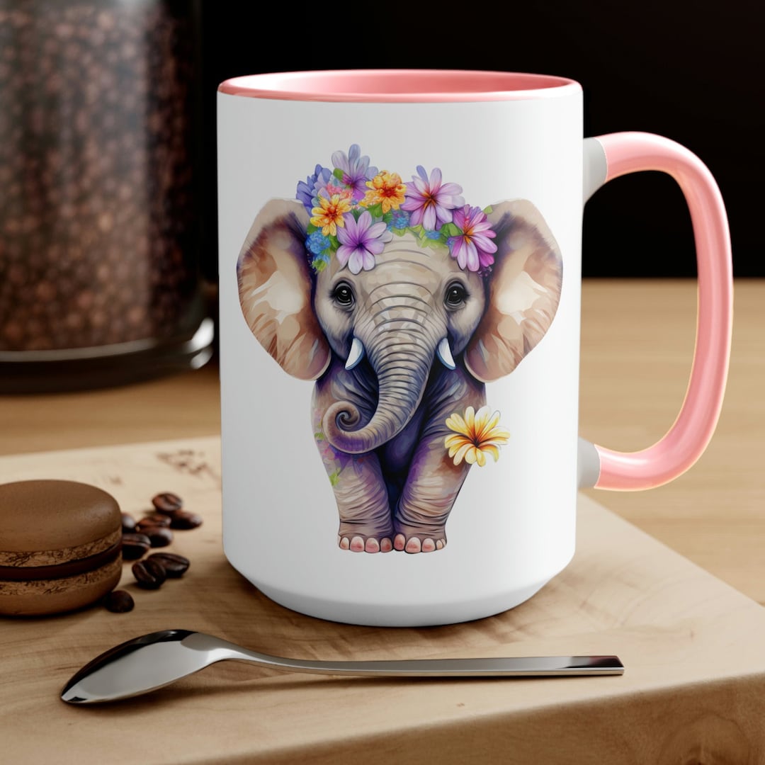Baby Elephant Coffee Mug, Elephant Coffee Mug, Floral Elephant Coffee ...