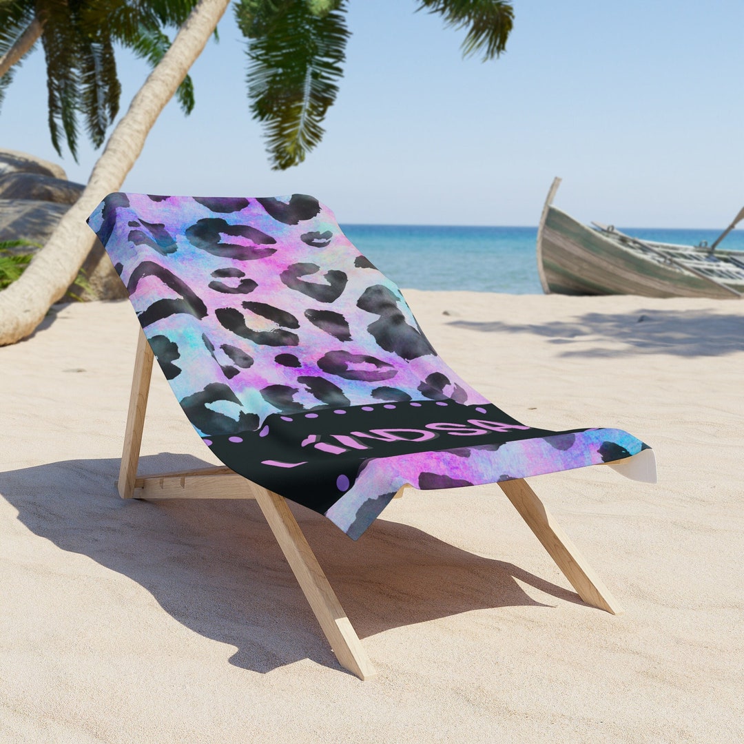 Personalized Leopard Beach Towel, Name Beach Towel, Personal Beach ...