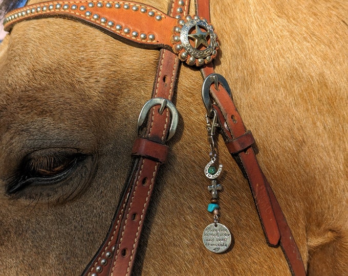 TURQUOISE BRIDLE CHARM Bless This Horse & Rider and Keep Them Safe ...