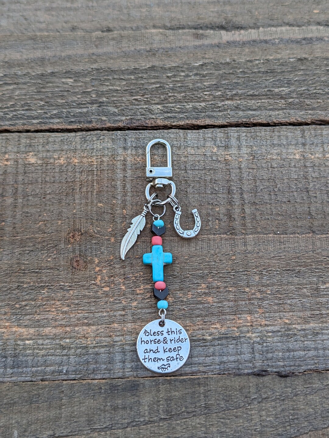 CORAL TURQUOISE CROSS Bridle Charm - Bless This Horse & Rider and Keep ...