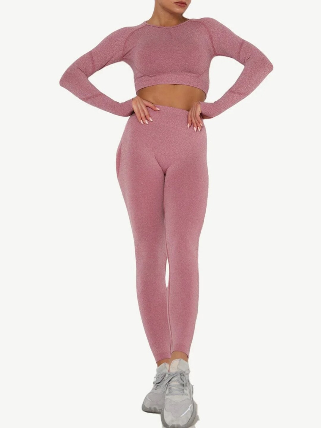 Seamless Activewear Set for Women | Long Sleeve Crop Top & High Waisted ...