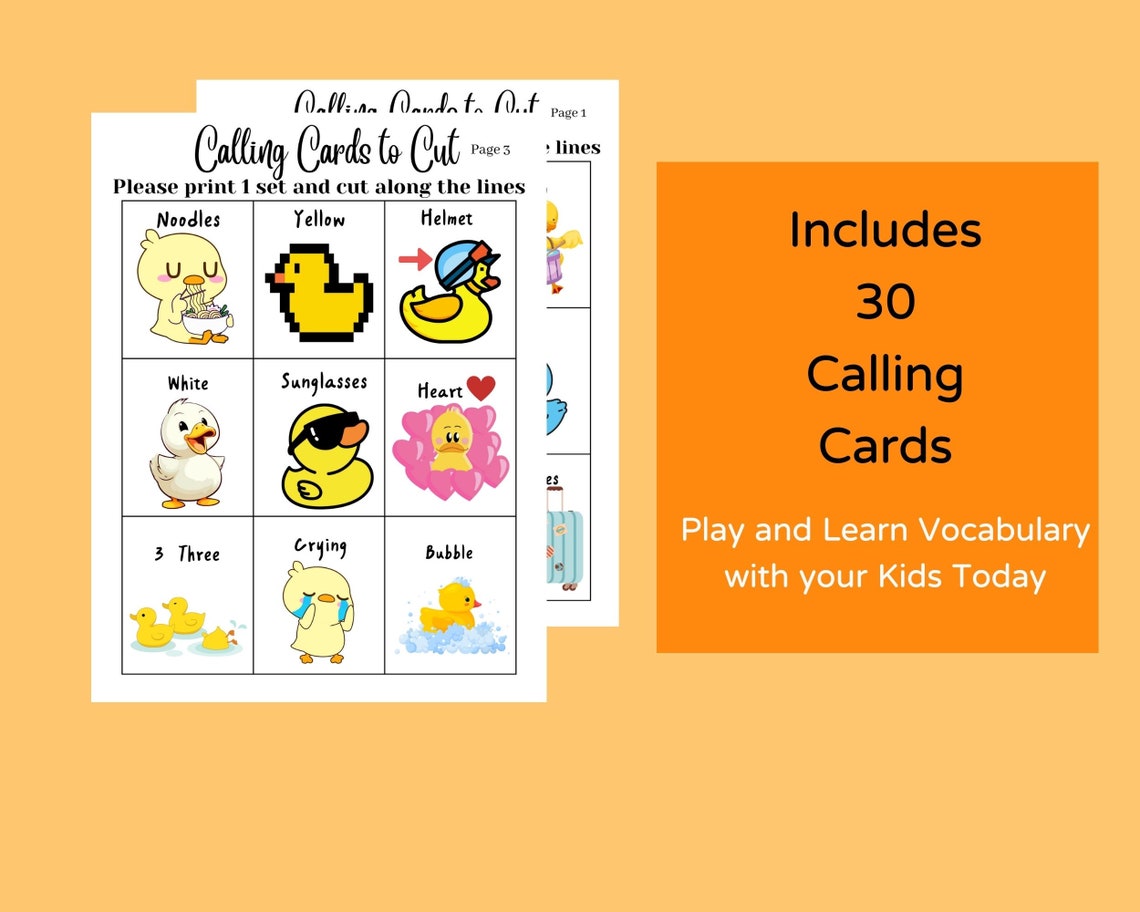 Duckie Bingo for Kids, 30 Printable Bingo Cards, Rubber Duck Bingo ...