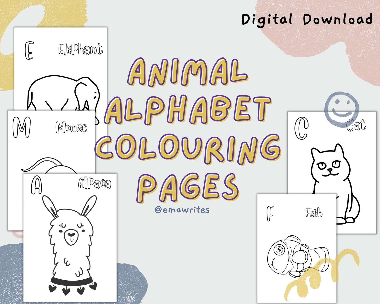 Animal Alphabet Coloring Pages for Kids Animal Coloring Sheet - Etsy
