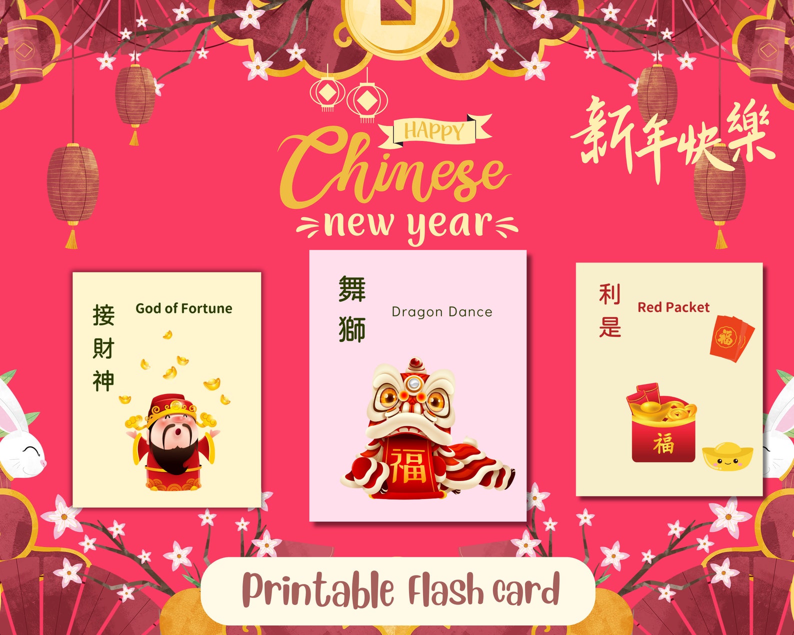 Chinese New Year Flash Cards Printable, Educational Cards, Editable ...