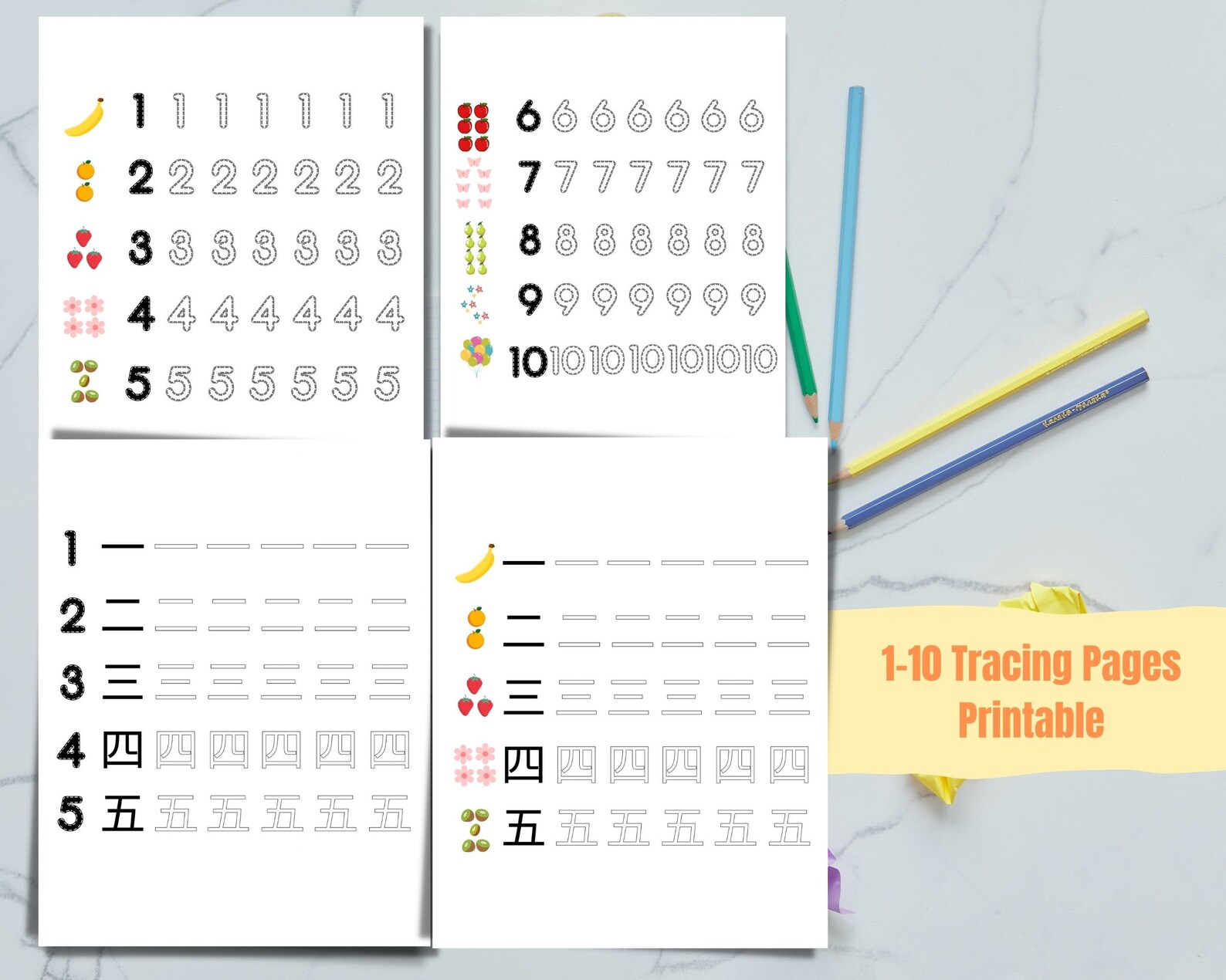 Printable Tracing Worksheet for Number With Chinese, Number 1-10 ...