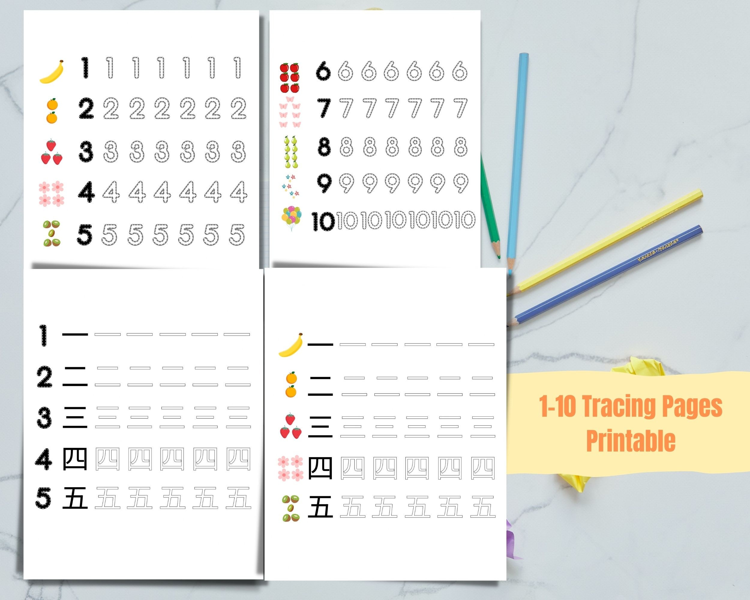 Printable Tracing Worksheet for Number With Chinese, Number 1-10 ...
