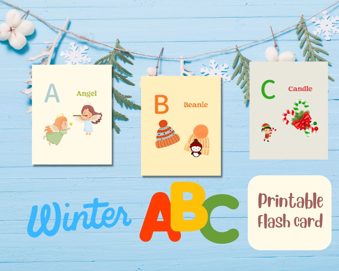 Alphabet Flash Cards Printable, Winter ABC Flash Cards, Educational ...