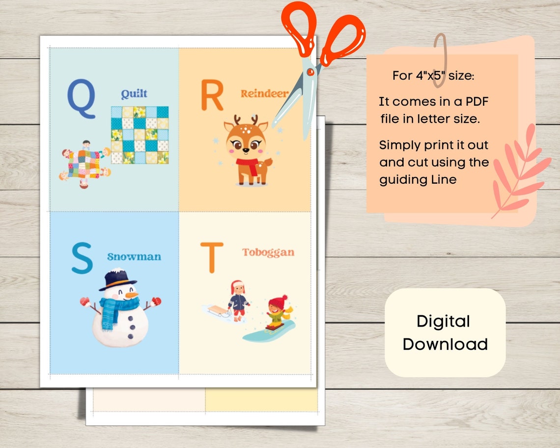 Alphabet Flash Cards Printable, Winter ABC Flash Cards, Educational ...