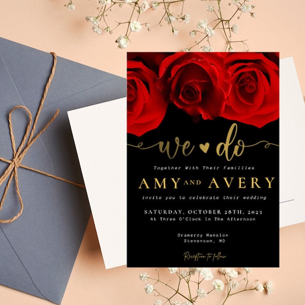 Black and Red Foil Wedding Invitations - Etsy