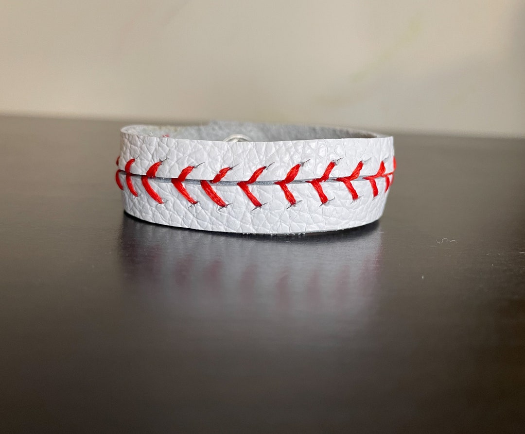 White Leather Baseball Stitch Bracelet - Etsy