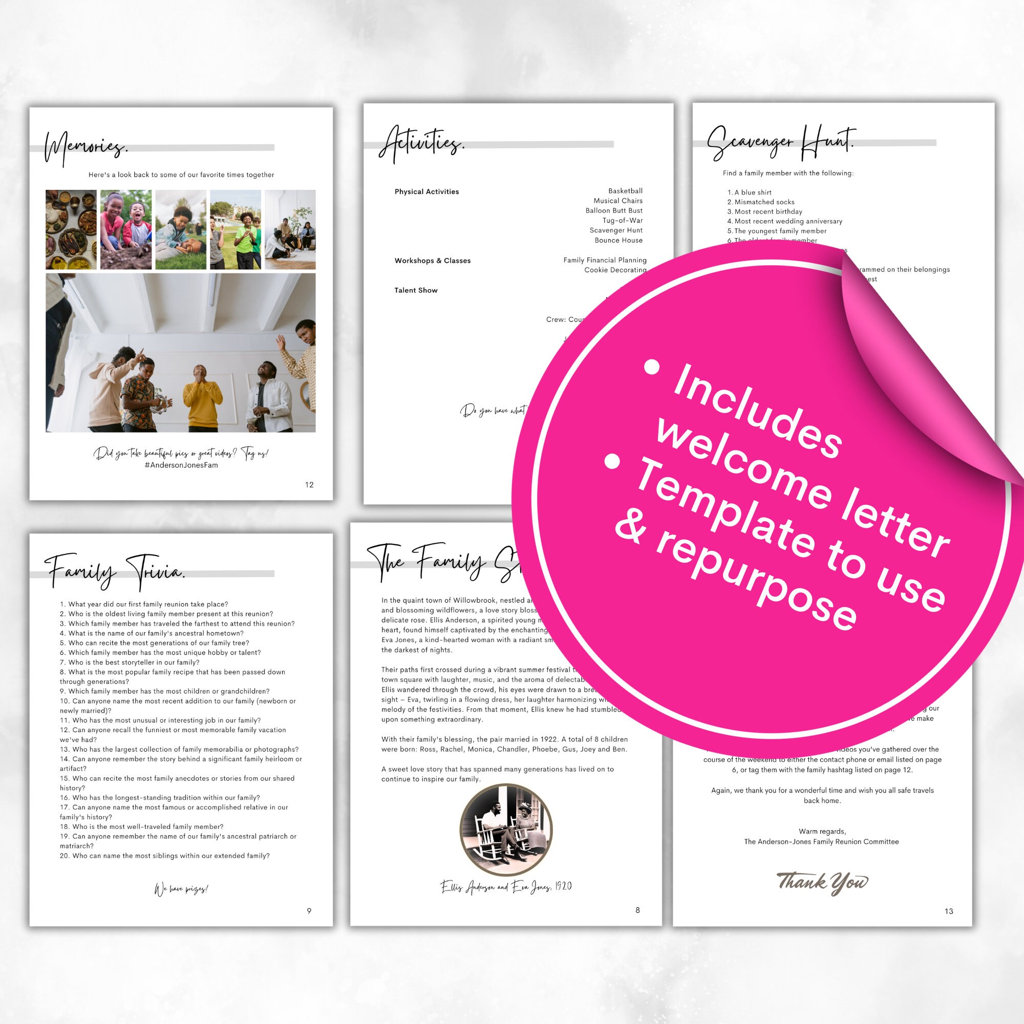 Family Reunion Itinerary Editable Welcome Packet for Family Reunion ...