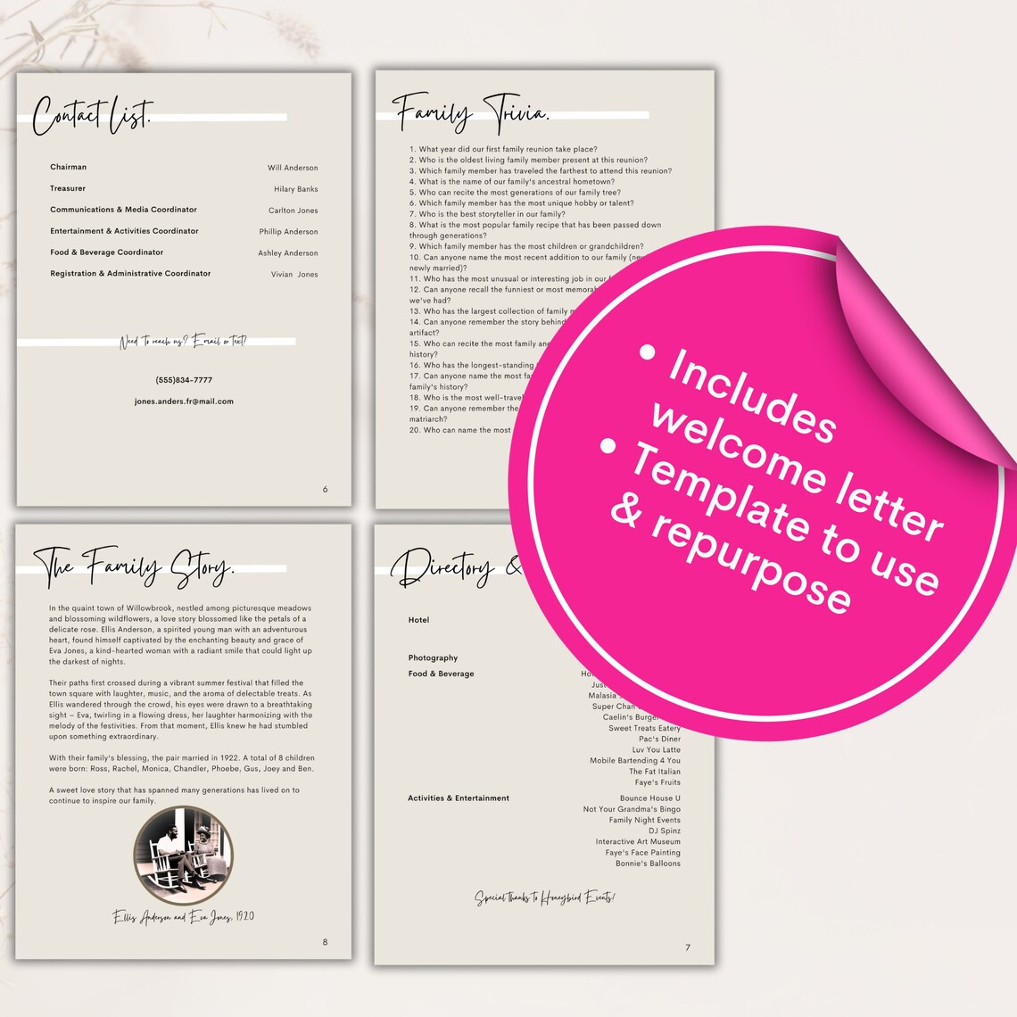 Family Reunion Itinerary Editable Welcome Packet for Family Reunion ...