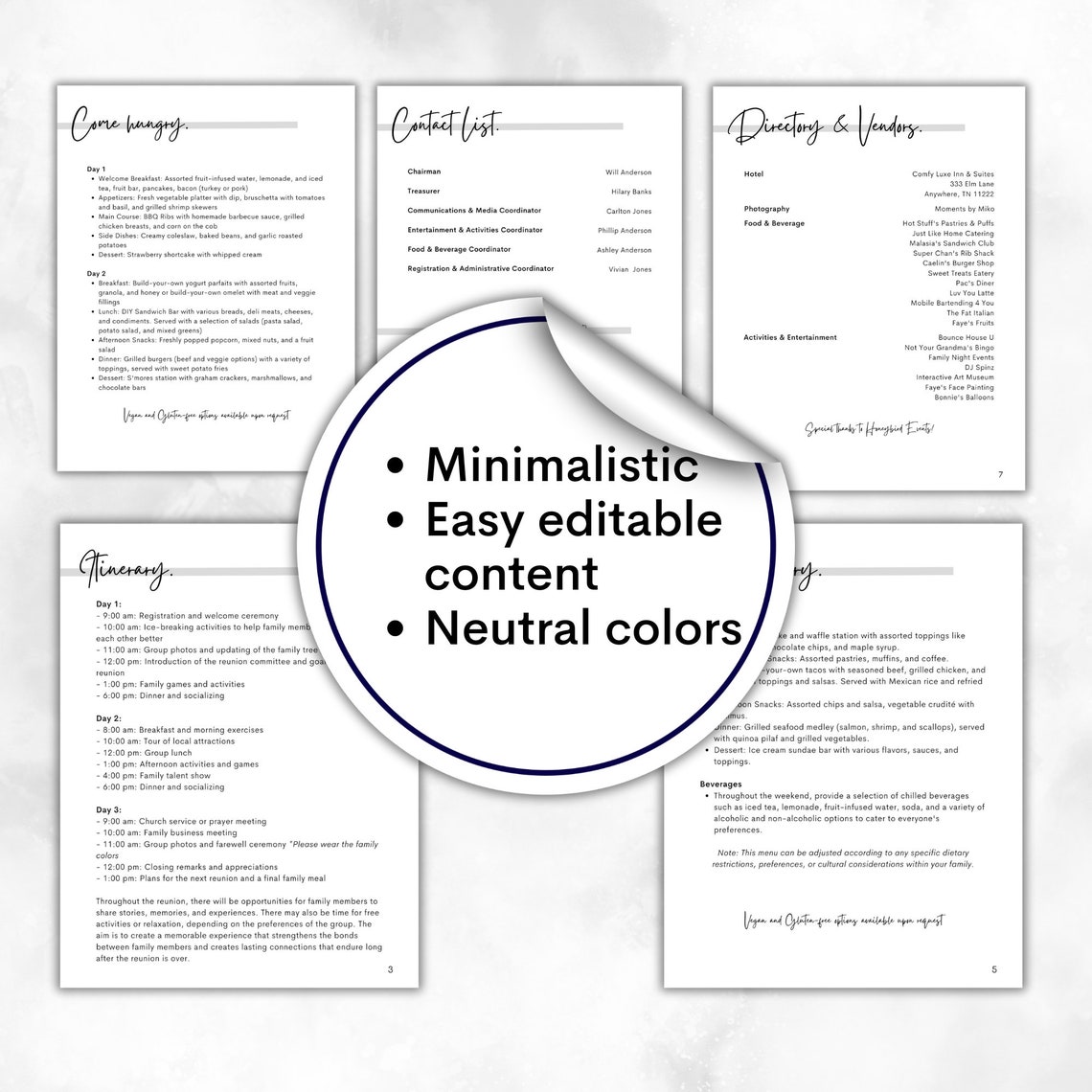 Family Reunion Itinerary Editable Welcome Packet for Family Reunion ...