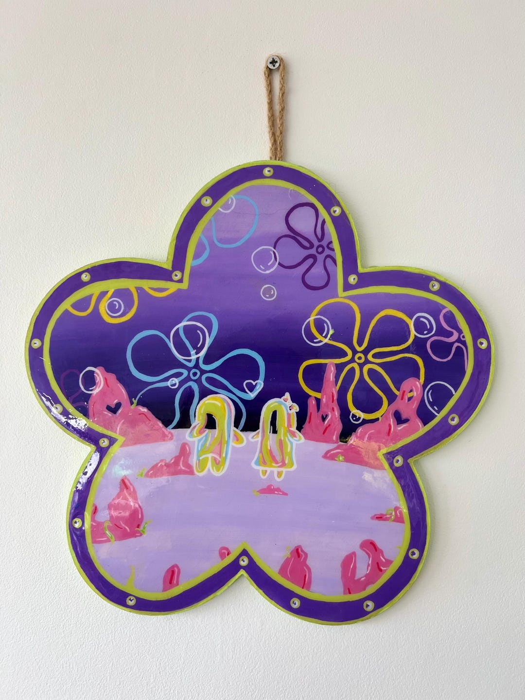 Handmade Spongebob Porthole Painting Purple Flower Etsy