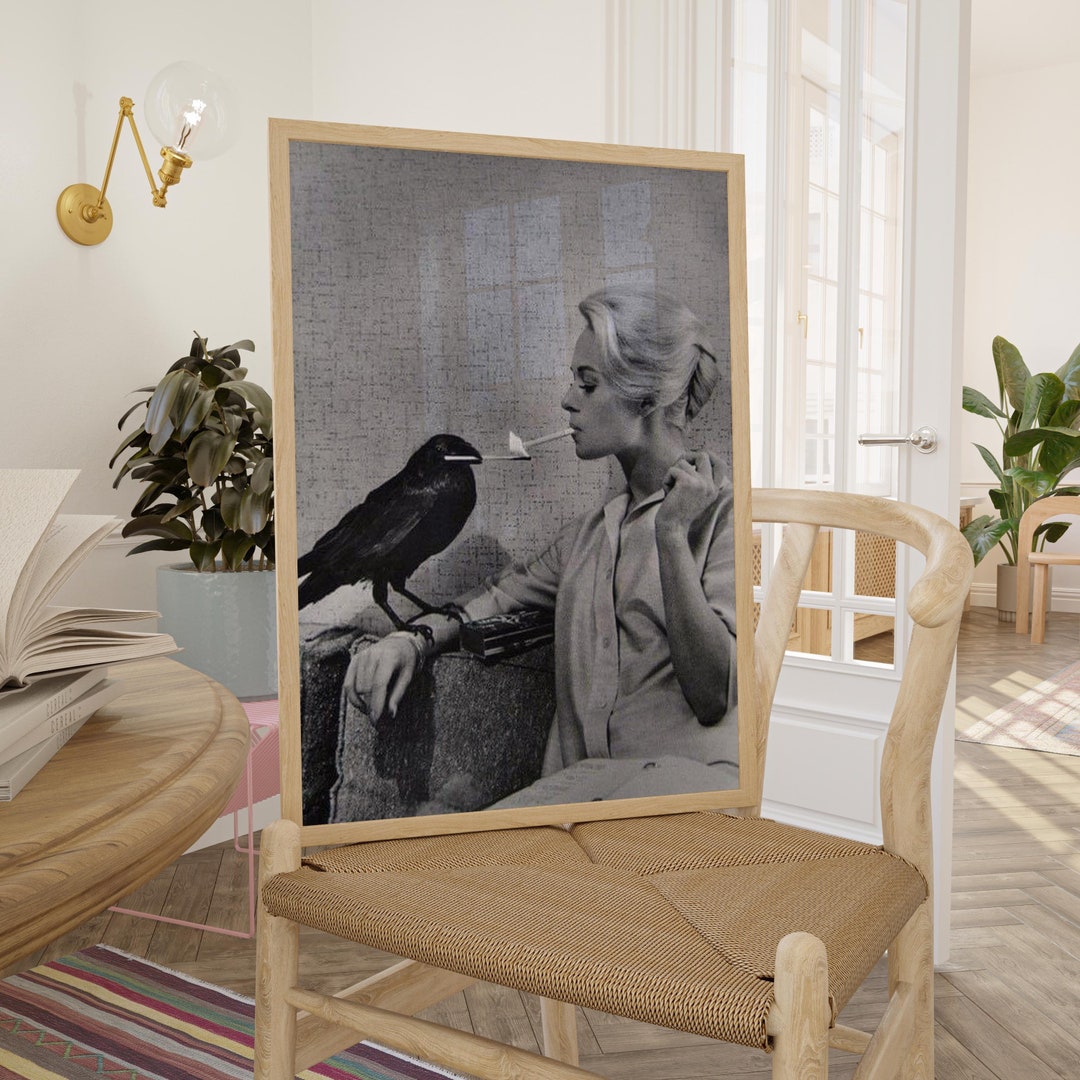 Tippi Hedren Having Her Cigarette Lit By A Crow 1963 Aesthetic Retro Wall Art Trendy Bathroom