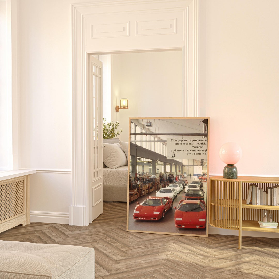 Lamborghini Countach Assembly Line 1970s, Trendy Retro Vintage Poster ...