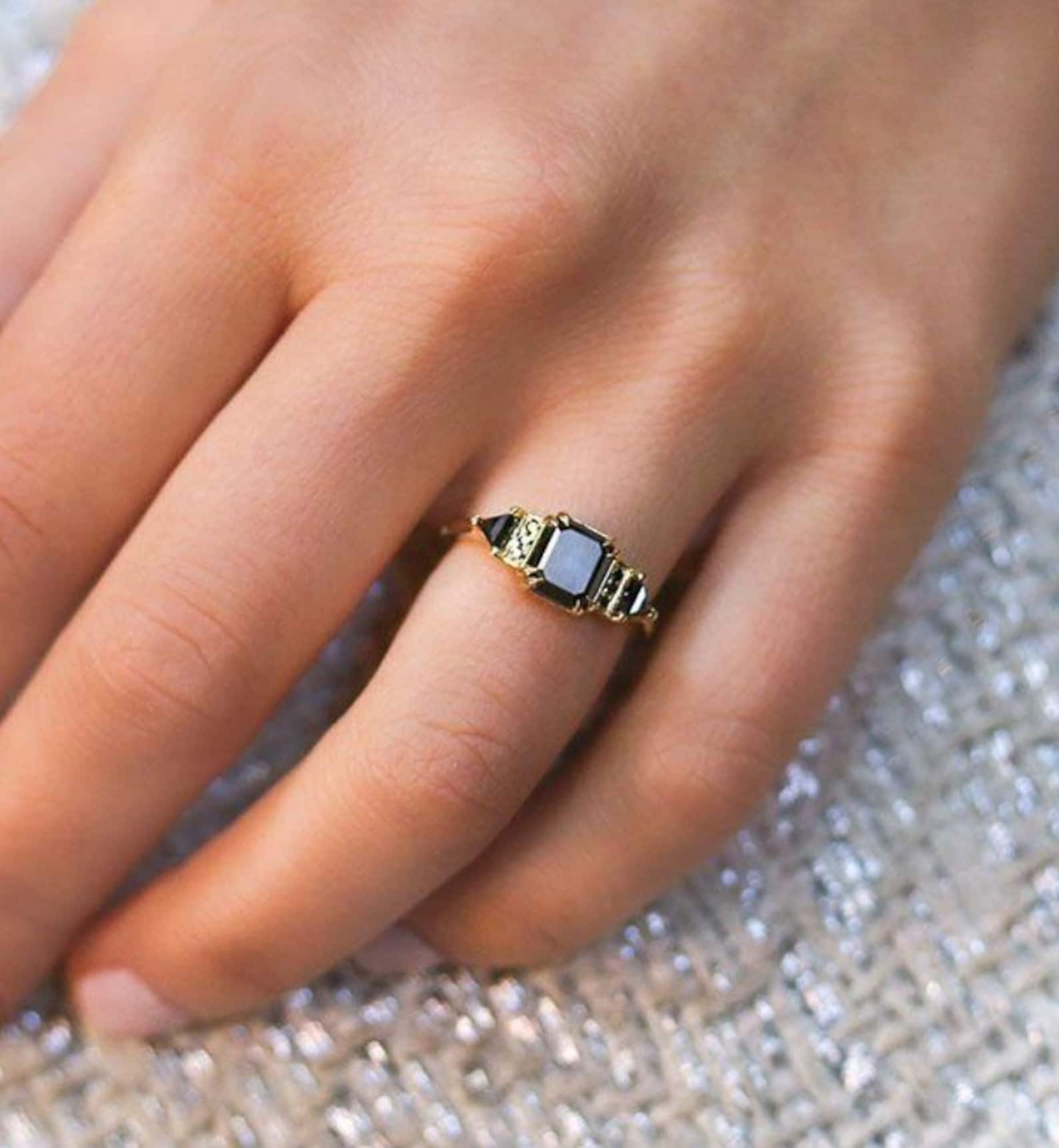 Vintage Black Onyx Ring-14k Solid Gold Onyx Ring-black Onyx Engagement ...