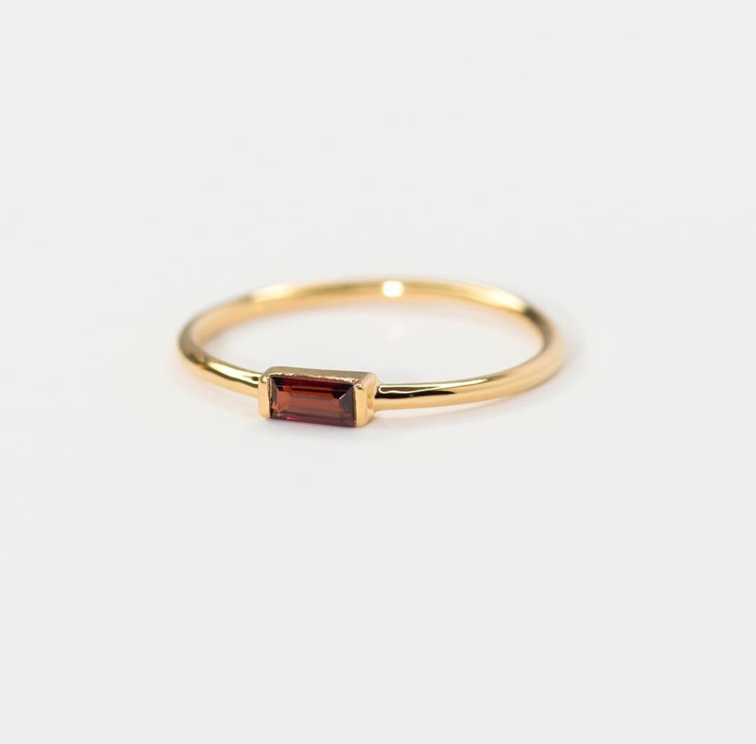 Baguette Ruby Ring: Dainty 14k Gold Stackable Ring - Etsy