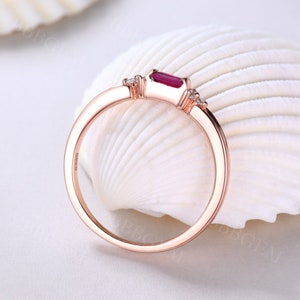 Dainty Ruby Ring-emerald Cut Ruby Ring-stackable Ring-sterling Silver Ring-promise Ring-14k ...