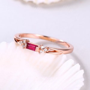 Dainty Ruby Ring-emerald Cut Ruby Ring-stackable Ring-sterling Silver Ring-promise Ring-14k ...