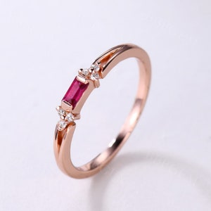 Dainty Ruby Ring-emerald Cut Ruby Ring-stackable Ring-sterling Silver Ring-promise Ring-14k ...