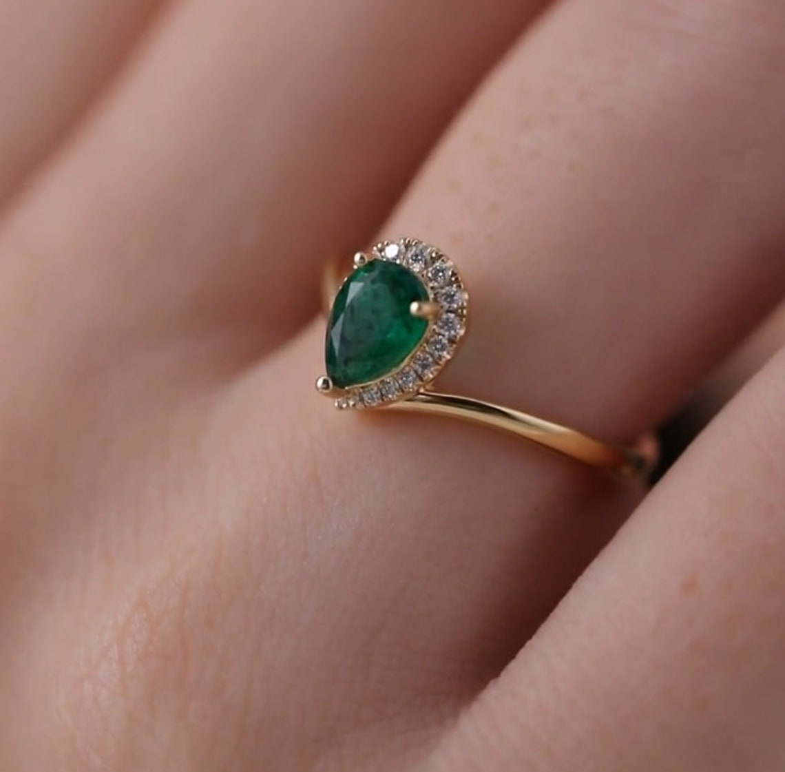 Vintage Emerald Ring Green Emerald Ring Engagement Ring 14K Solid Gold Ring Sterling Silver Ring ...