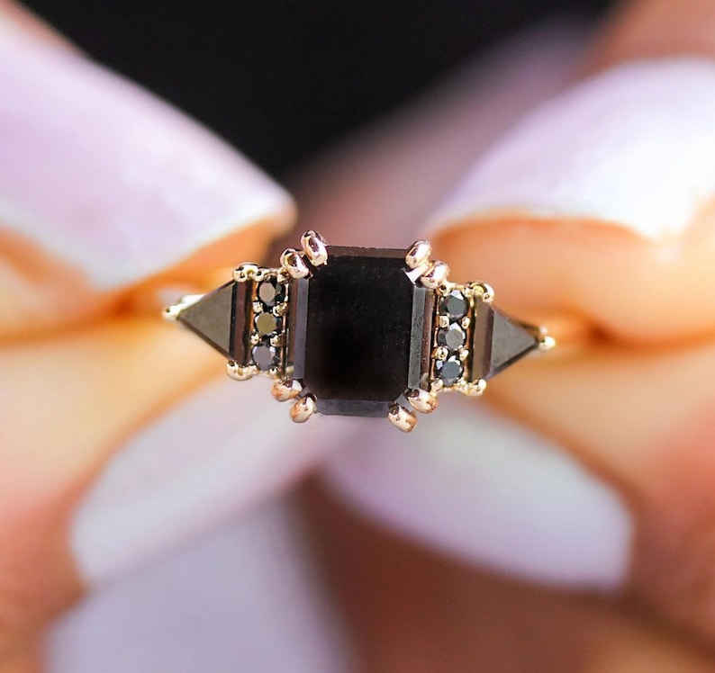 Vintage Black Onyx Ring-14k Solid Gold Onyx Ring-black Onyx Engagement Ring-onyx Silver Ring-14k ...