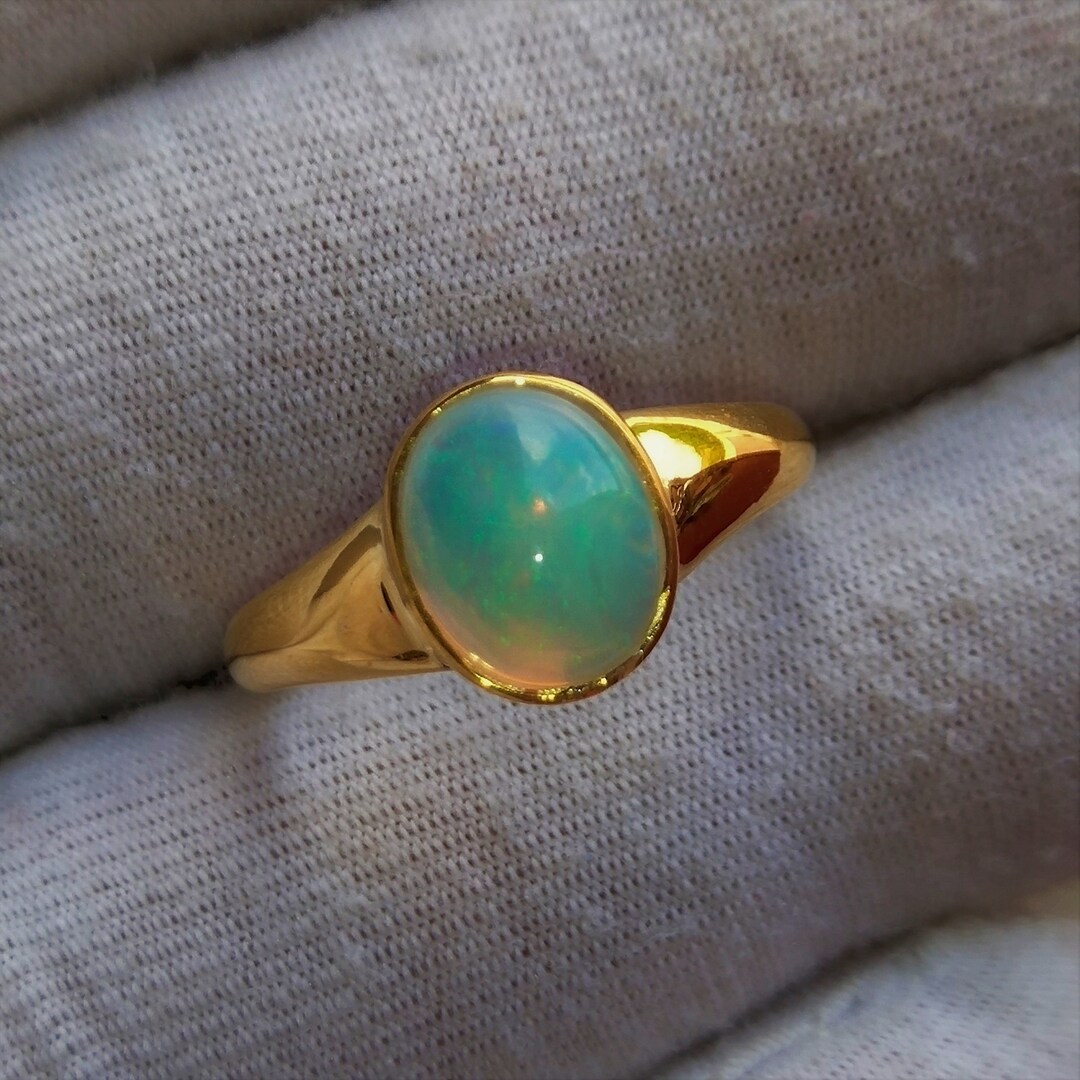 Natural Opal Signet Ring-fire Opal Gold Ring-14k Gold Opal - Etsy