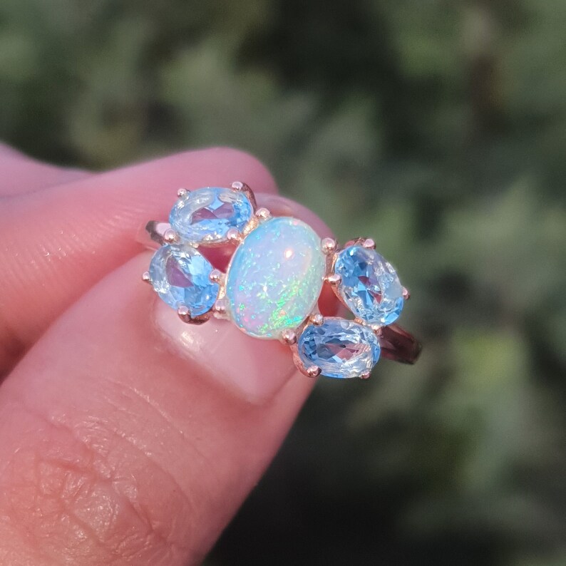 Opal Statement Ring, Opal and Blue Topaz Ring, Opal Vin\tage Ring ...