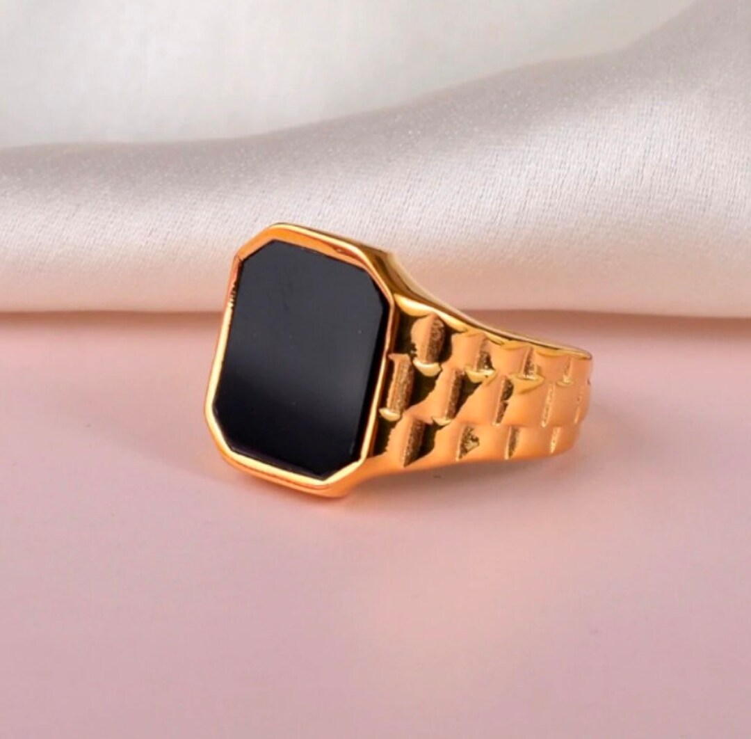 Vintage Black Signet Ring-14k Gold Men Ring-men's Signet Ring-black Men ...