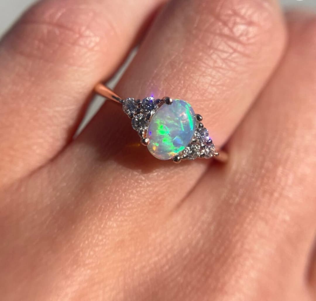 Natural Opal Ring Ethiopian Opal Ring Silver Opal Ring Women Gold Opal ...