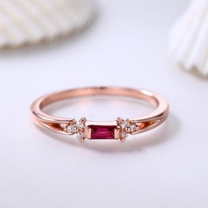 Dainty Ruby Ring-emerald Cut Ruby Ring-stackable Ring-sterling Silver ...