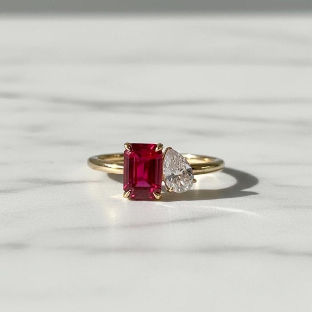 Toi Et Moi Ruby & Diamond Engagement Ring 14k Gold Ruby Ring Two Stone ...