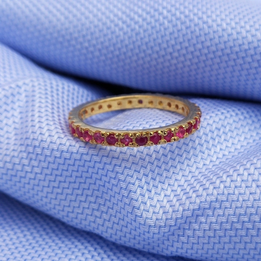 Natural Ruby Eternity Ring Red Ruby Stackable Band 14k Solid Gold Ruby Band Eternity Wedding
