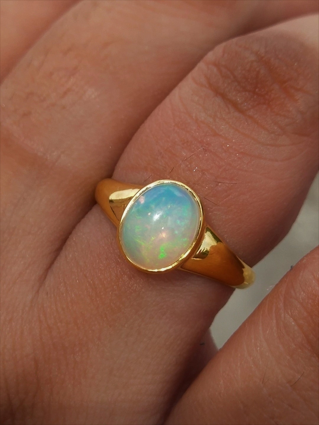 Natural Opal Signet Ring-fire Opal Gold Ring-14k Gold Opal Ring-october ...