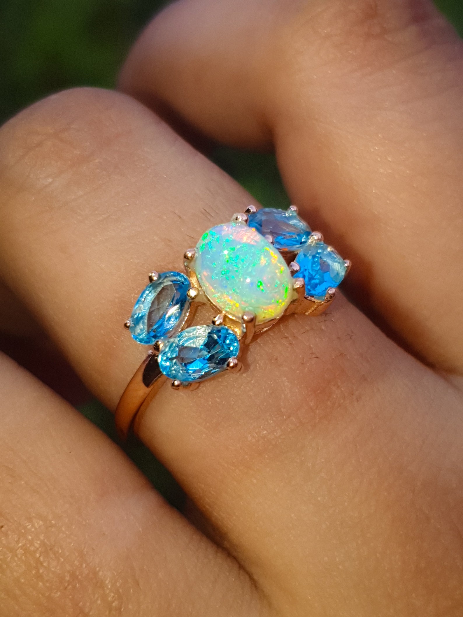 Opal Statement Ring, Opal and Blue Topaz Ring, Opal Vin\tage Ring ...
