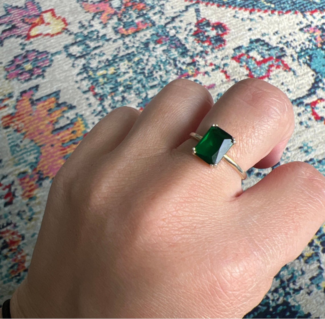 Natural Emerald Ring-emerald Cut Emerald Ring-stackable Ring-solitaire ...