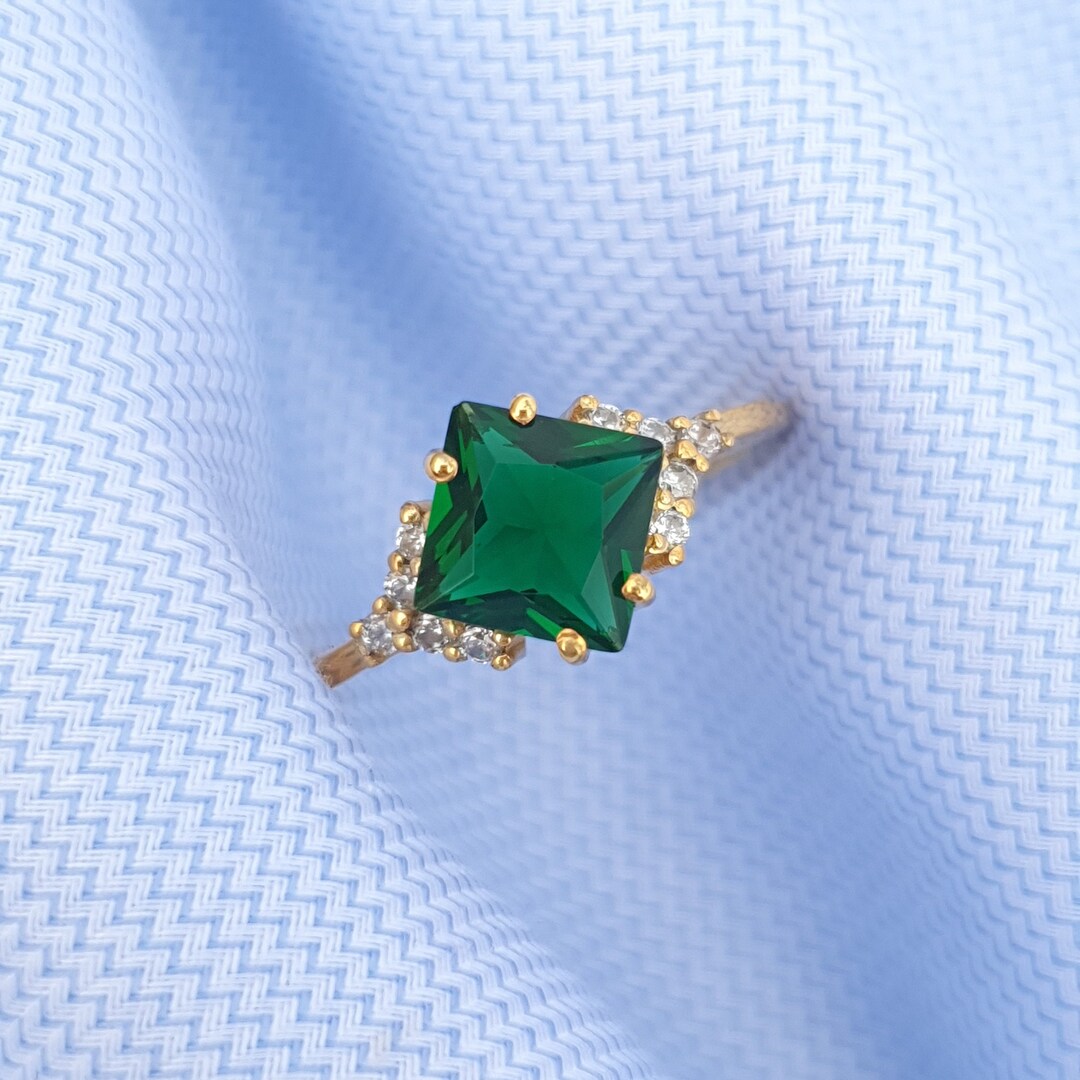 Emerald Princess Cut Ring: 14k Gold Wedding Engagement Ring - Etsy