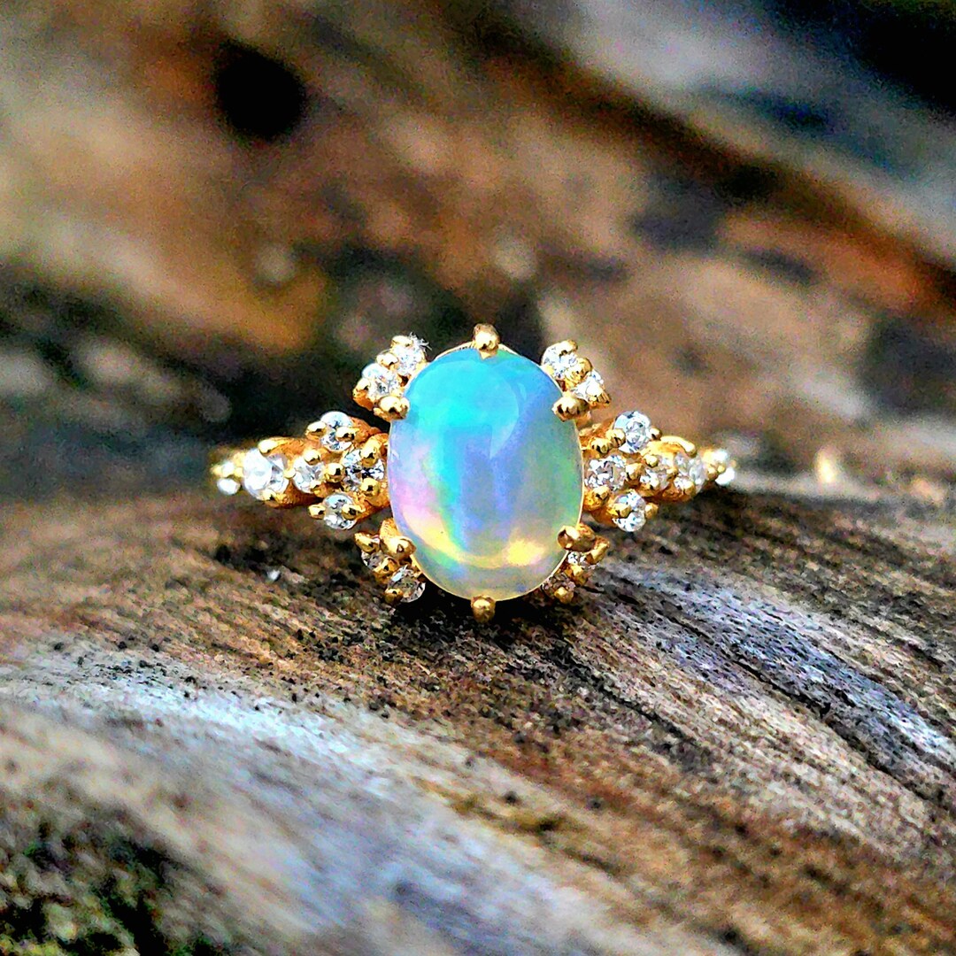 Vintage Opal Ring 14k Gold, Opal Engagement Ring, October Birthstone ...