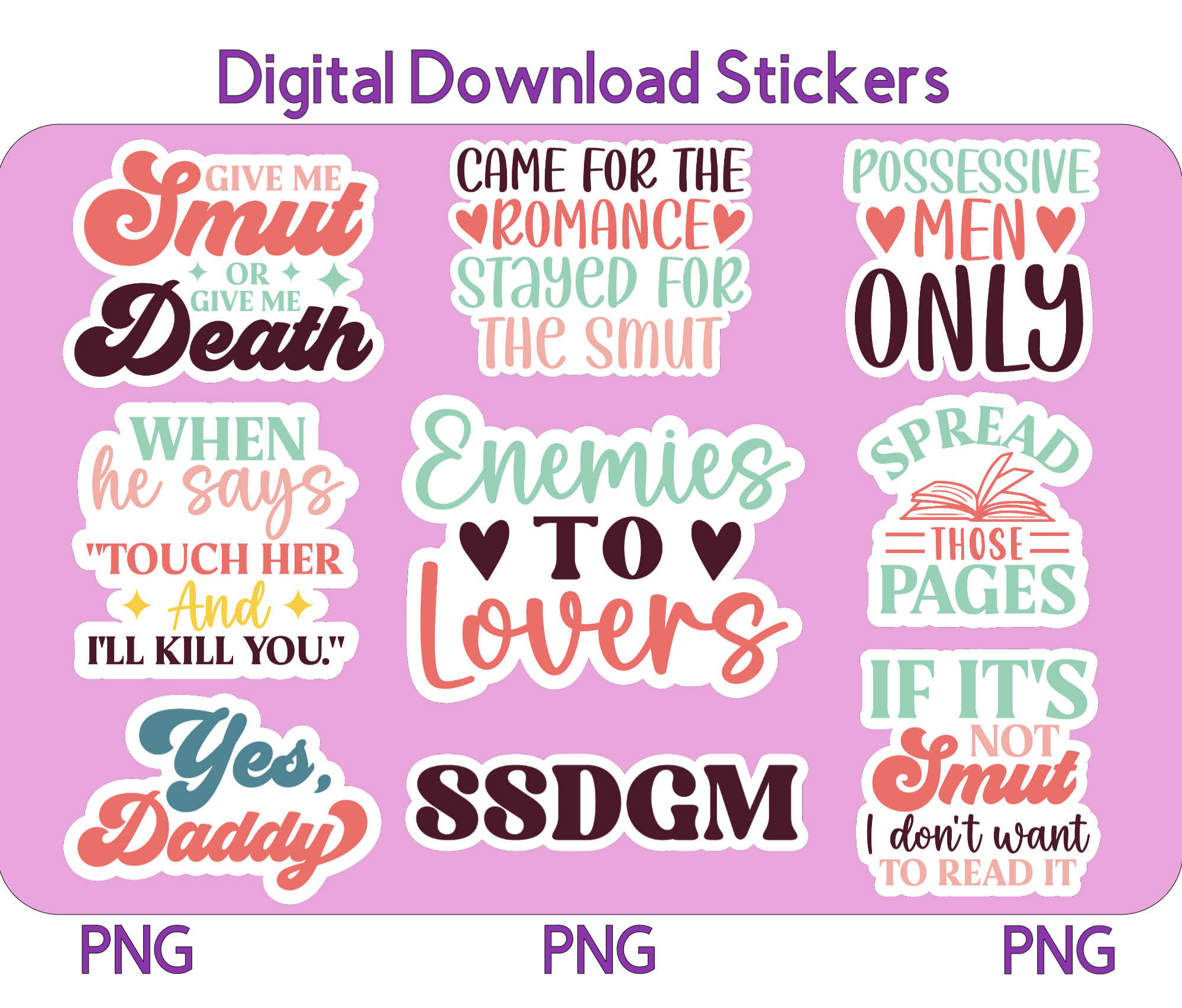 Printable Smut Sticker Bundle 6 Smut PNG Stickers Print and Cut ...
