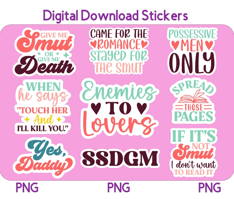 Printable Smut Sticker Bundle 6 Smut Png Stickers Print And Etsy