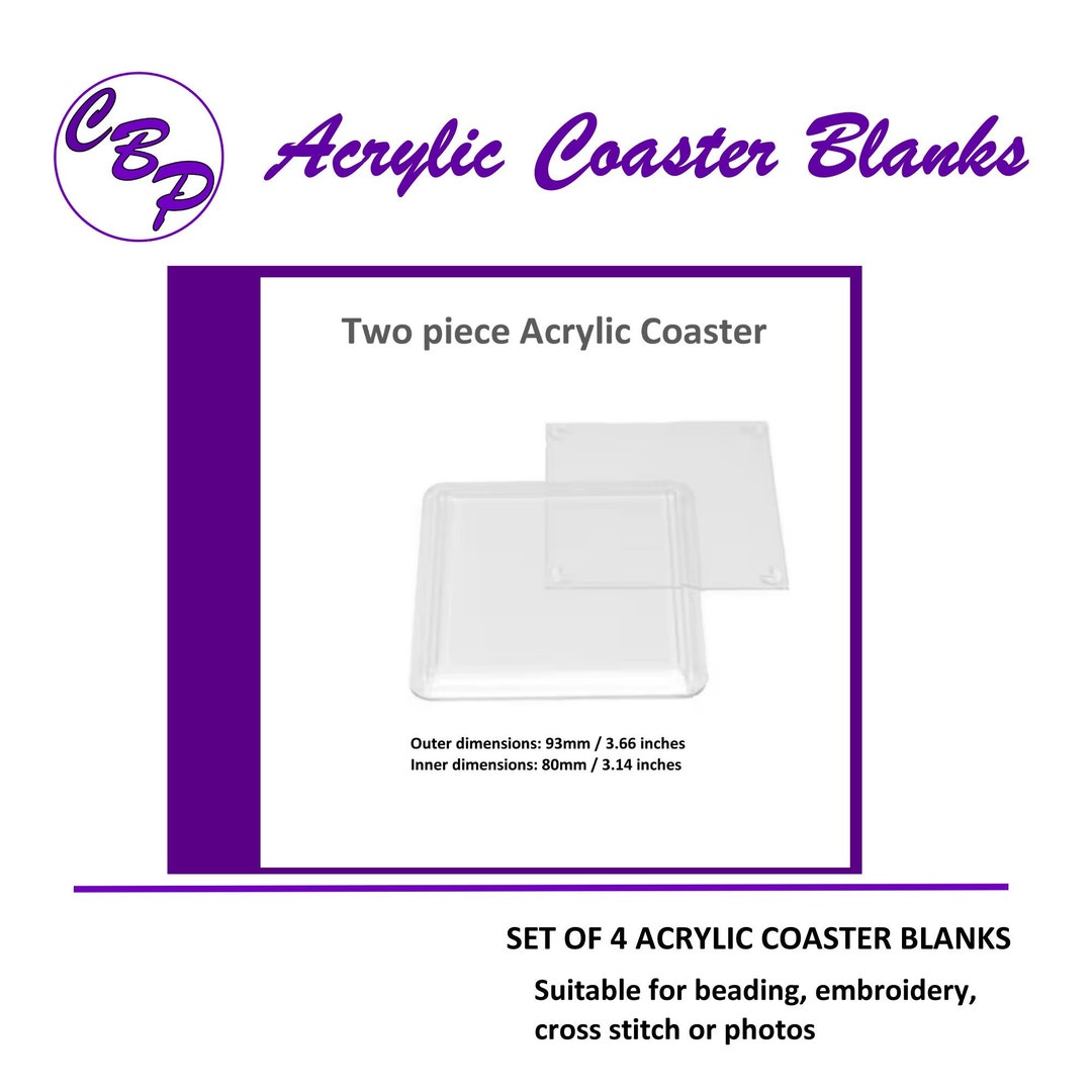 Acrylic Coaster Blanks, One Set of 4, 93mm / 3.6" Square Coasters ...