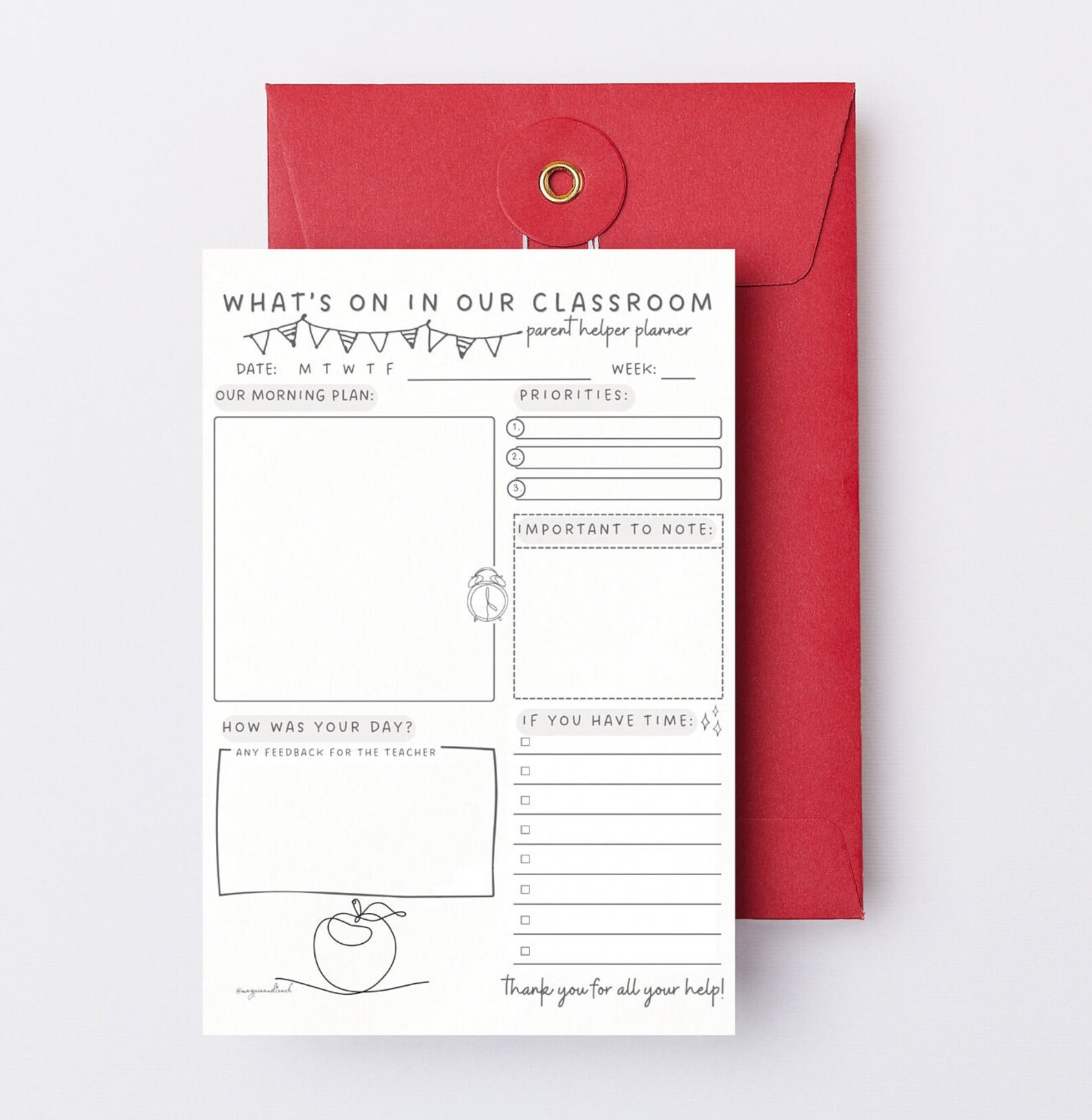 Teacher Assistant Planner | Classroom Day at A Glance | School ...