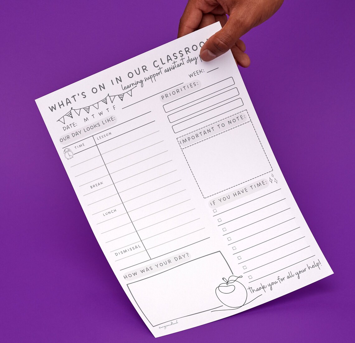 Teacher Assistant Planner | Classroom Day at A Glance | School ...